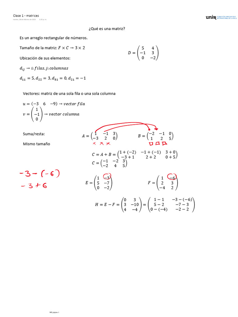 Clase 1 - Matrices | PDF