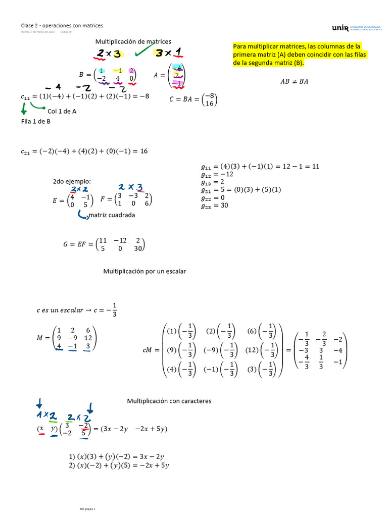 Clase 2 - Operaciones Con Matrices | PDF