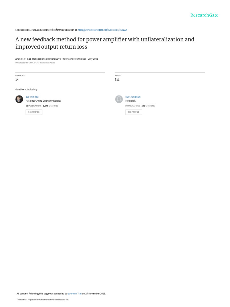 A New Feedback Method For Power Amplifier With Uni | PDF | Amplifier ...