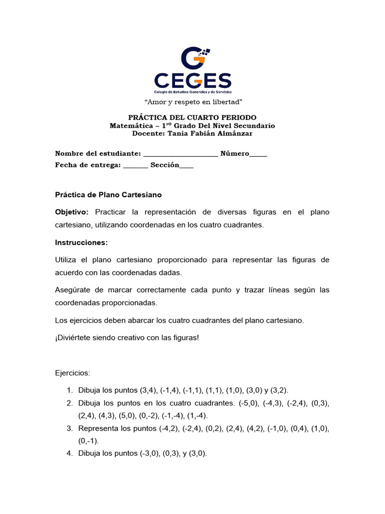 Práctica de Figuras en el Plano Cartesiano | PDF