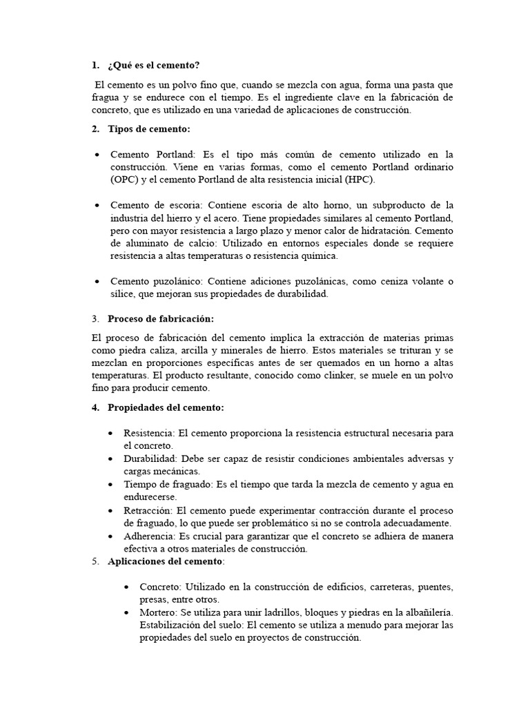 El Cemento | PDF | Cemento | Hormigón