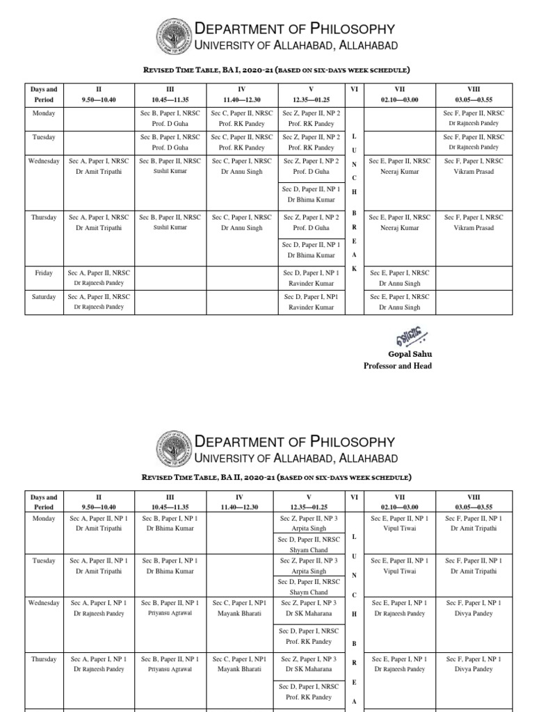 Revised Time Table, BA and MA, 2020-21 | PDF