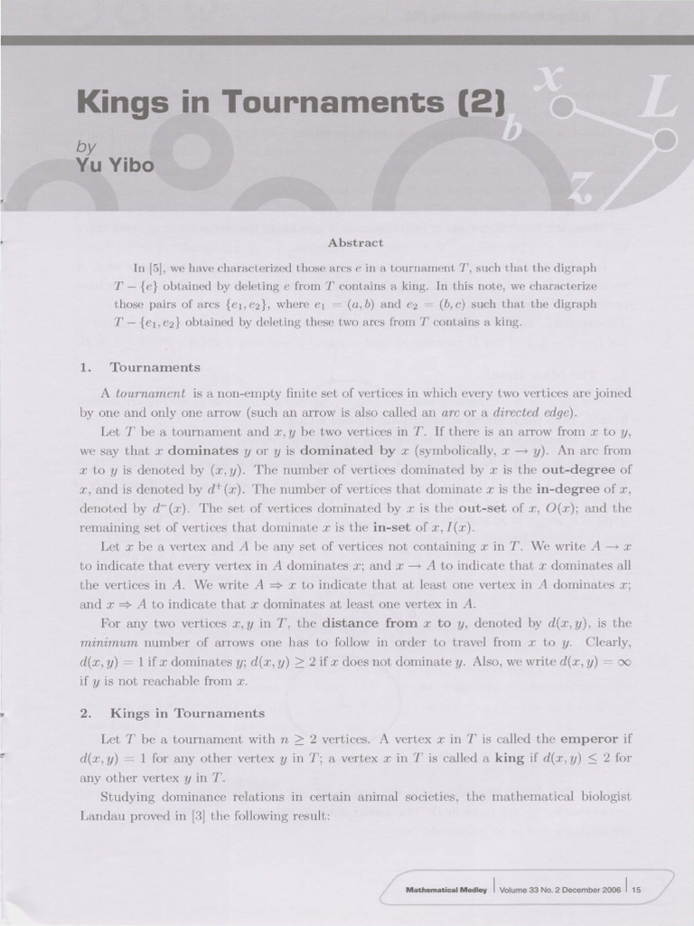 Kings in Tournaments: Arc Deletion Analysis | PDF | Vertex (Graph ...