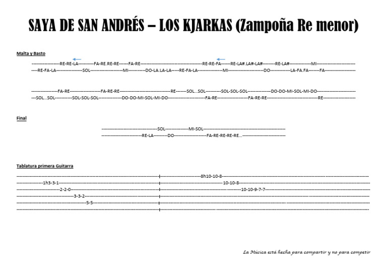 Saya de San Andrés - Los Kjarkas - Tablaturas para Zampoña y Guitarra ...