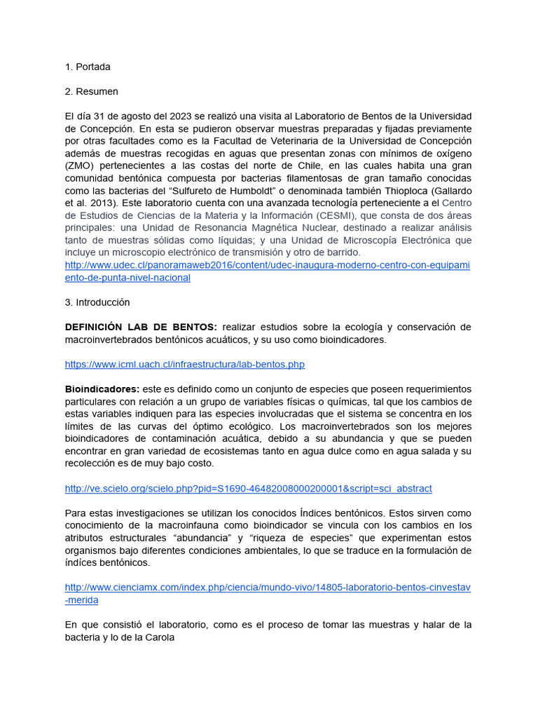 Visita al Laboratorio de Bentos UdeC | PDF | Laboratorios | Electrónica