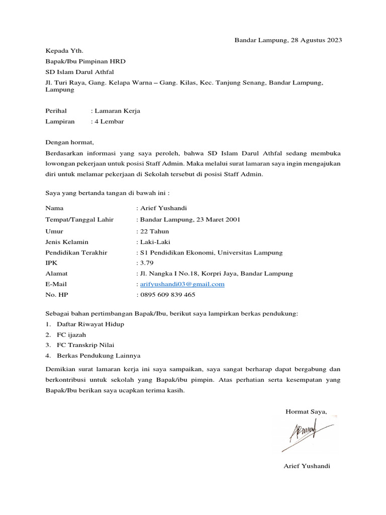 Surat Lamaran Kerja SD Darul | PDF | Ilmu Sosial | Kesehatan Holistik