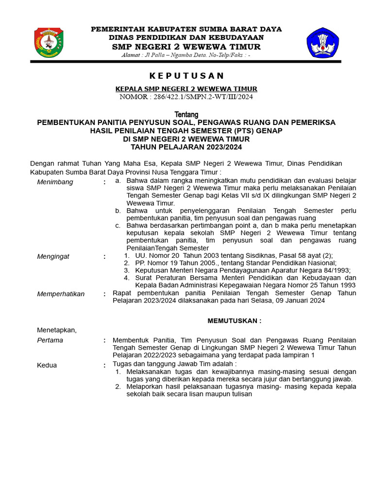 SK Pts Genap 2023 2024 | PDF