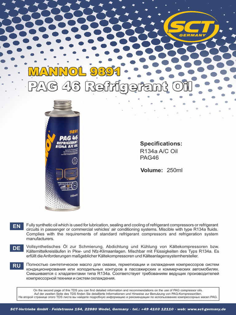 9891 PAG 46 Refrigerant Oil Tds | PDF