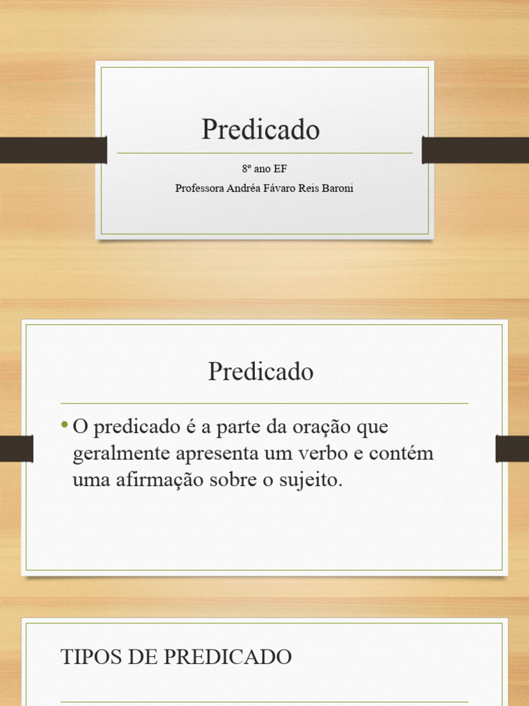 Tipos de Predicado para 8º Ano | PDF | Assunto (gramática) | Predicado ...