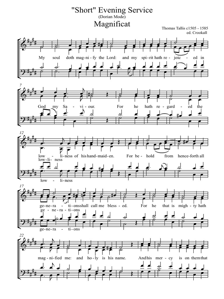 Tallis Short Service (Dorian) Magnificat SATB | PDF | Phonétique ...