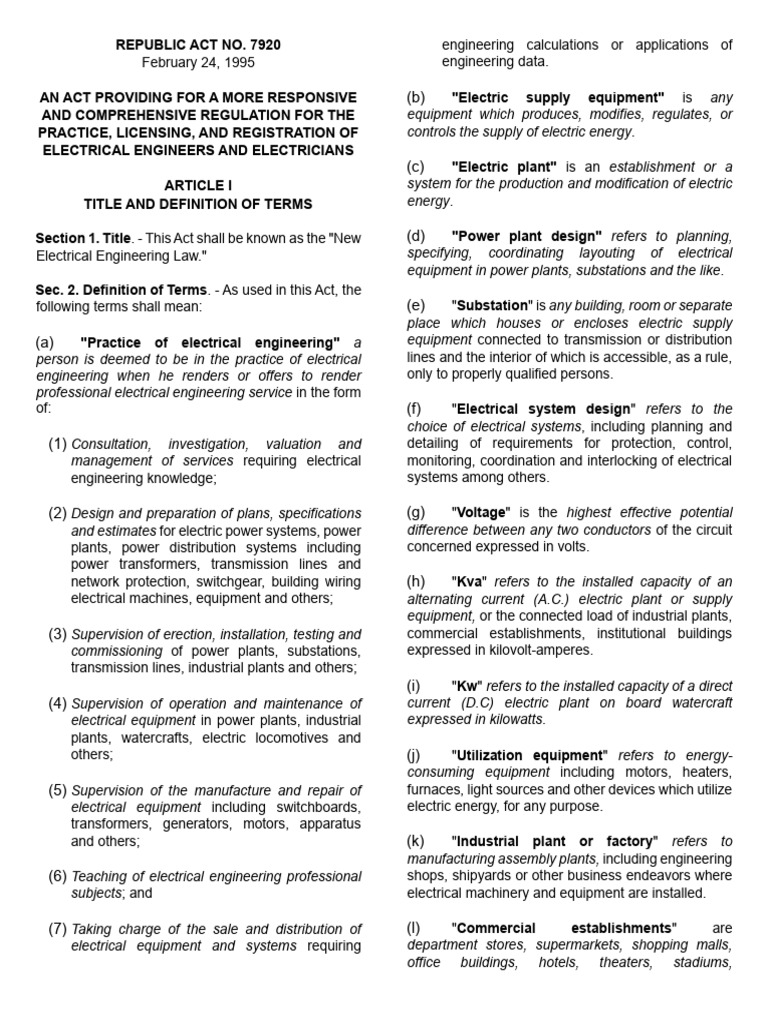 EE Laws Midterms | PDF | Electric Power Distribution | Engineer