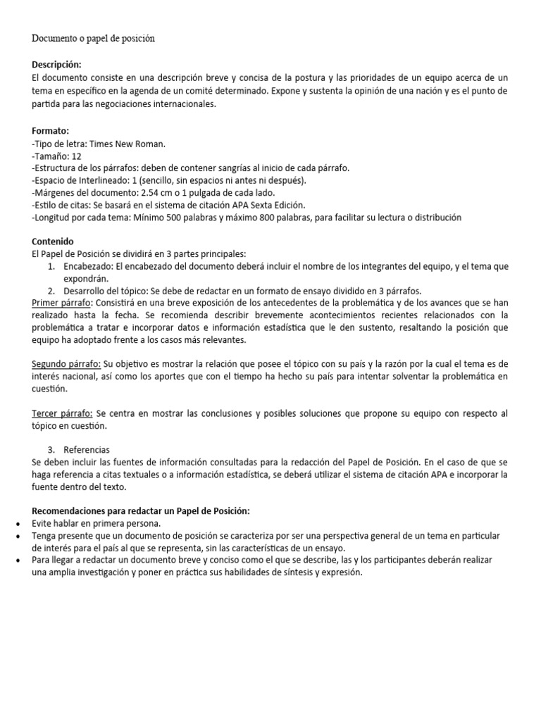 Documento o Papel de Posición | PDF | Ensayos