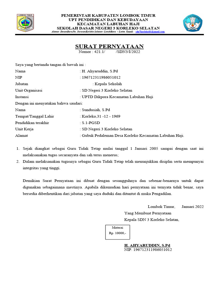 Surat Pernyataan Insentif | PDF