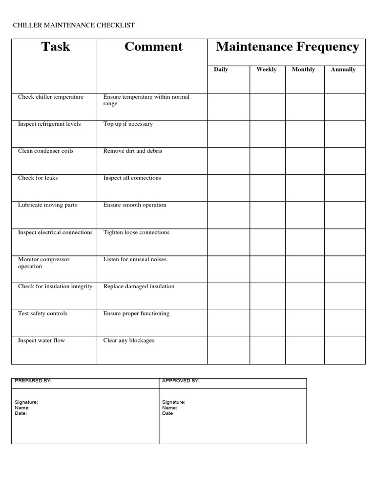 Chiller Maintenance Checklist | PDF