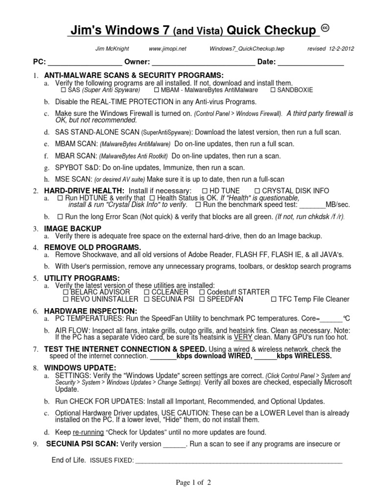 Windows 7 Quick Checkup | Download Free PDF | Microsoft Windows | Computing Platforms