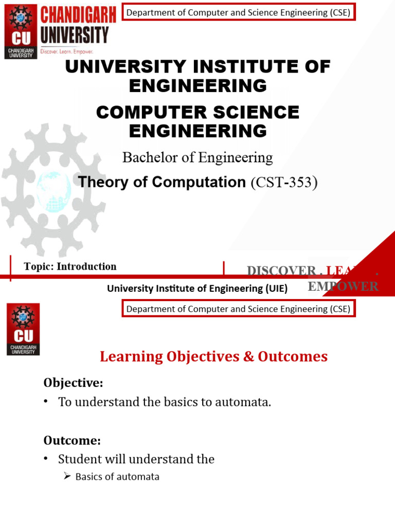 University Institute of Engineering Computer Science Engineering | PDF | Theory Of Computation ...