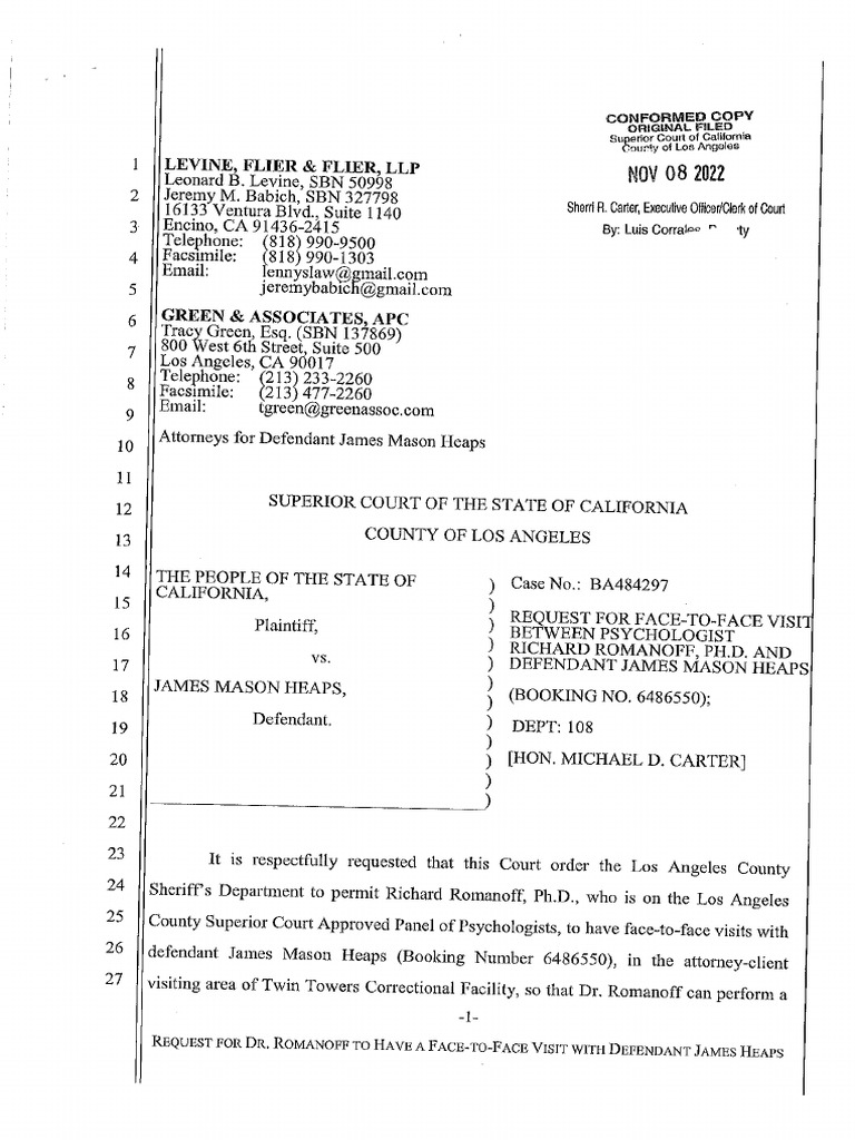 Request for Face to Face Visit - Count Jail Psychologist | PDF