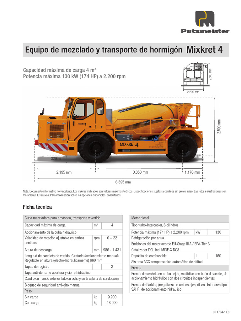 Ficha-Tecnica-PUTZMEISTER-MIXKRET-4-Camion-Mixer-Bajo-Perfil | PDF ...