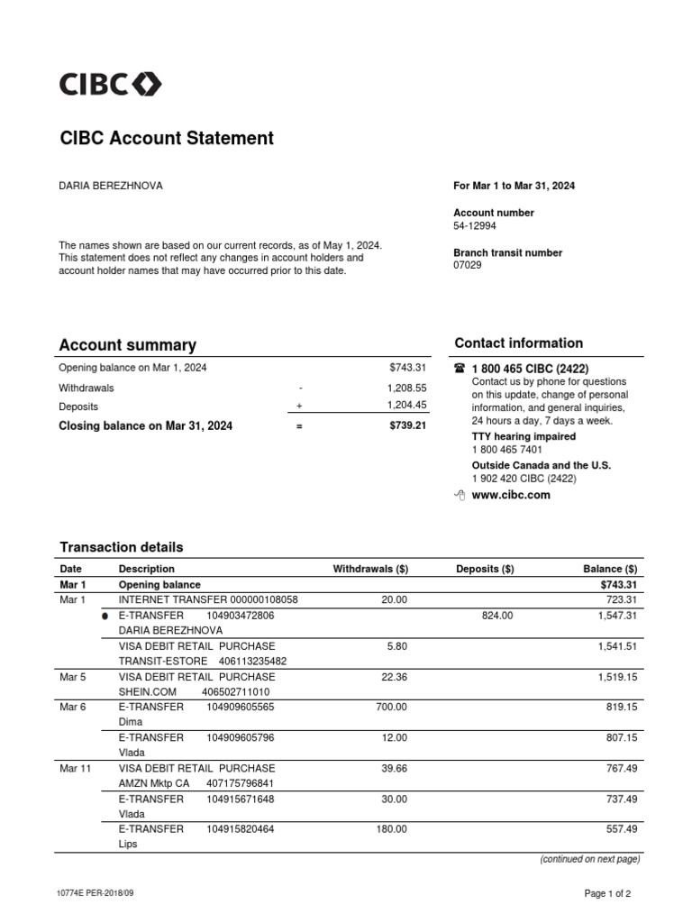 Account Statement | PDF | Debit Card | Visa Inc.