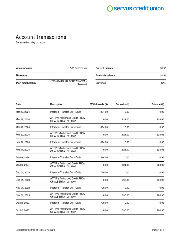 Servus Transaction Details | PDF | Debit Card | Cheque