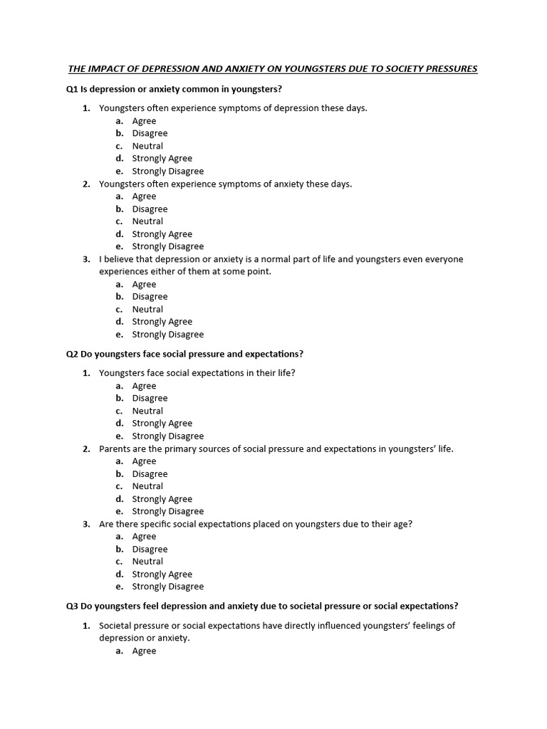 Questionnaire | PDF | Anxiety | Major Depressive Disorder