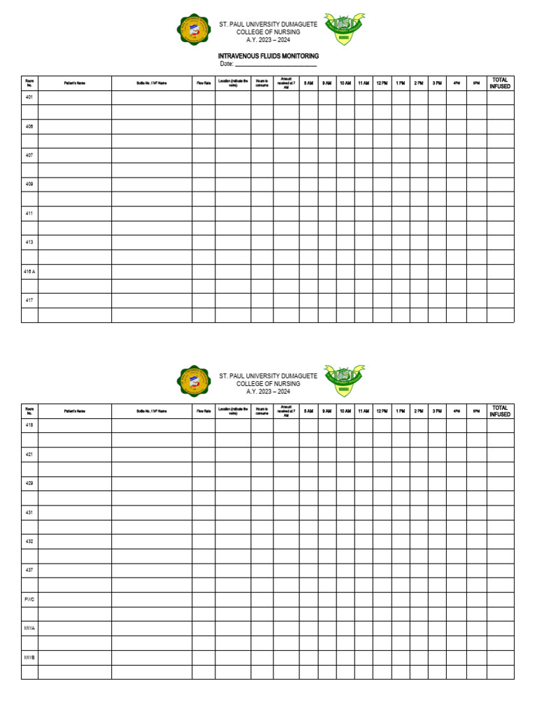 Nursing Student IVF Monitoring Log | PDF | Clinical Medicine | Medical ...