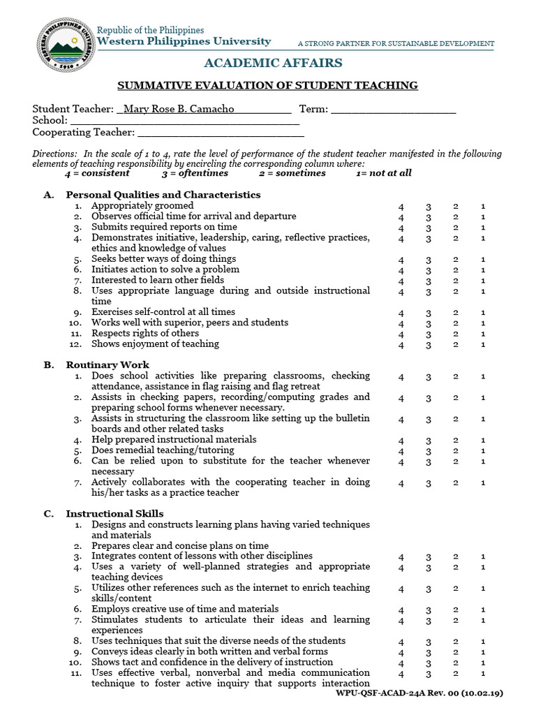 24 Summative Evaluation of Student Teaching | PDF | Teachers | Learning