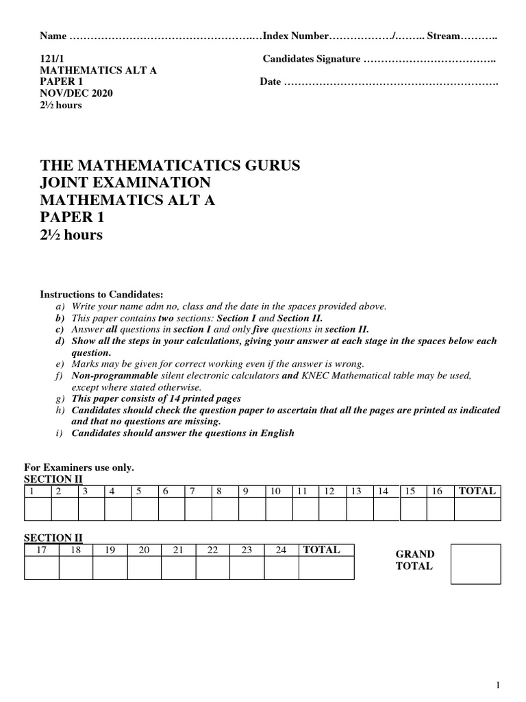 Mathematics Alt A Paper 1 Exam 2020 | PDF | Area | Triangle