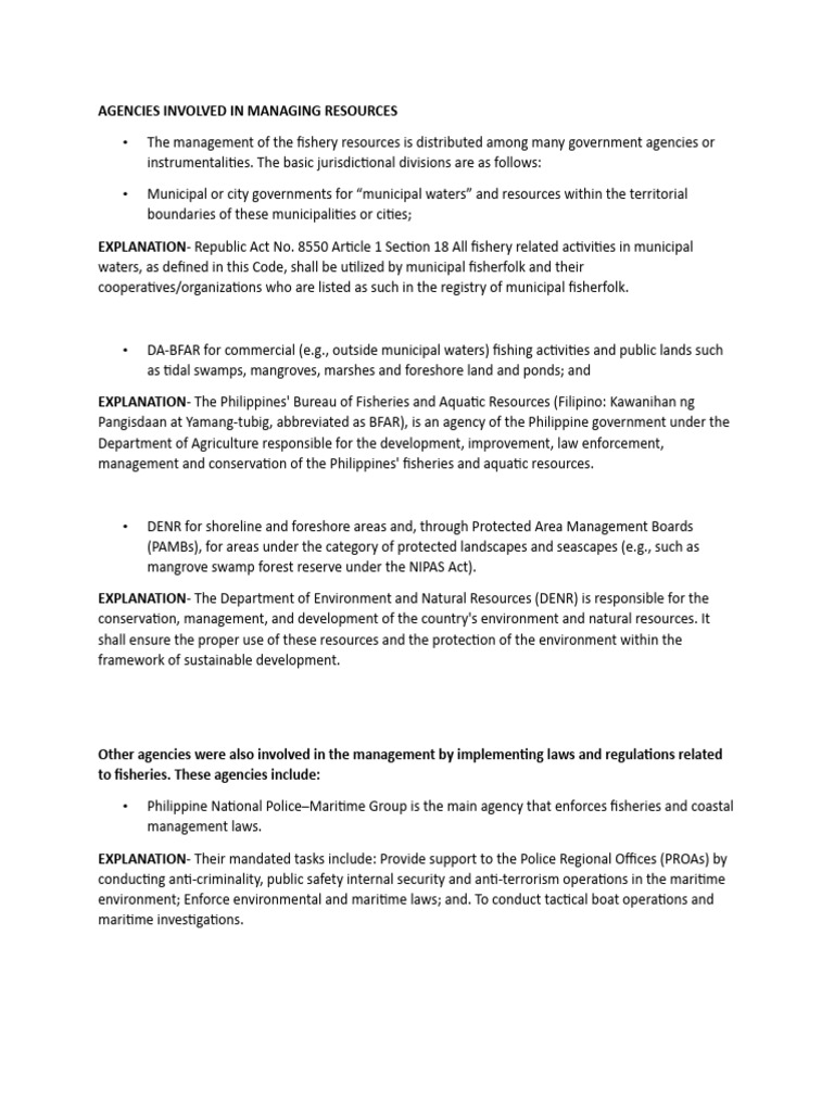 Agencies Managing Fishery Resources | PDF | Business
