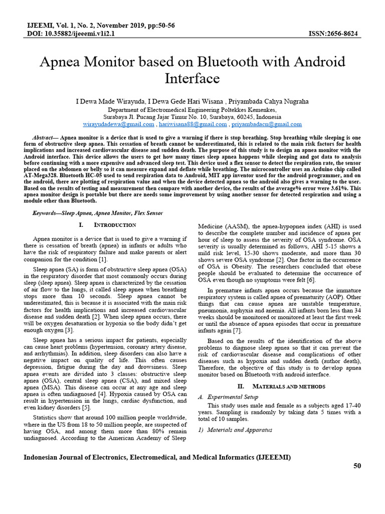Apnea Monitor Based On Bluetooth With An | PDF | Sleep Apnea | Apnea