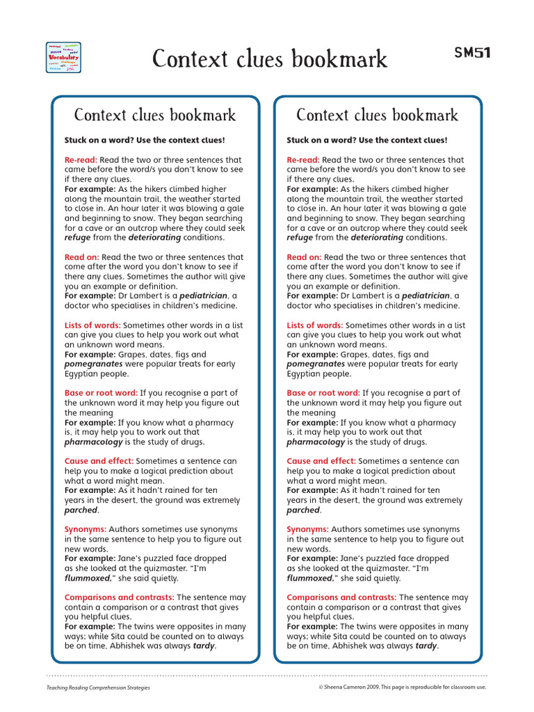 SM51 Context Clues Bookmark | PDF | Language Arts & Discipline