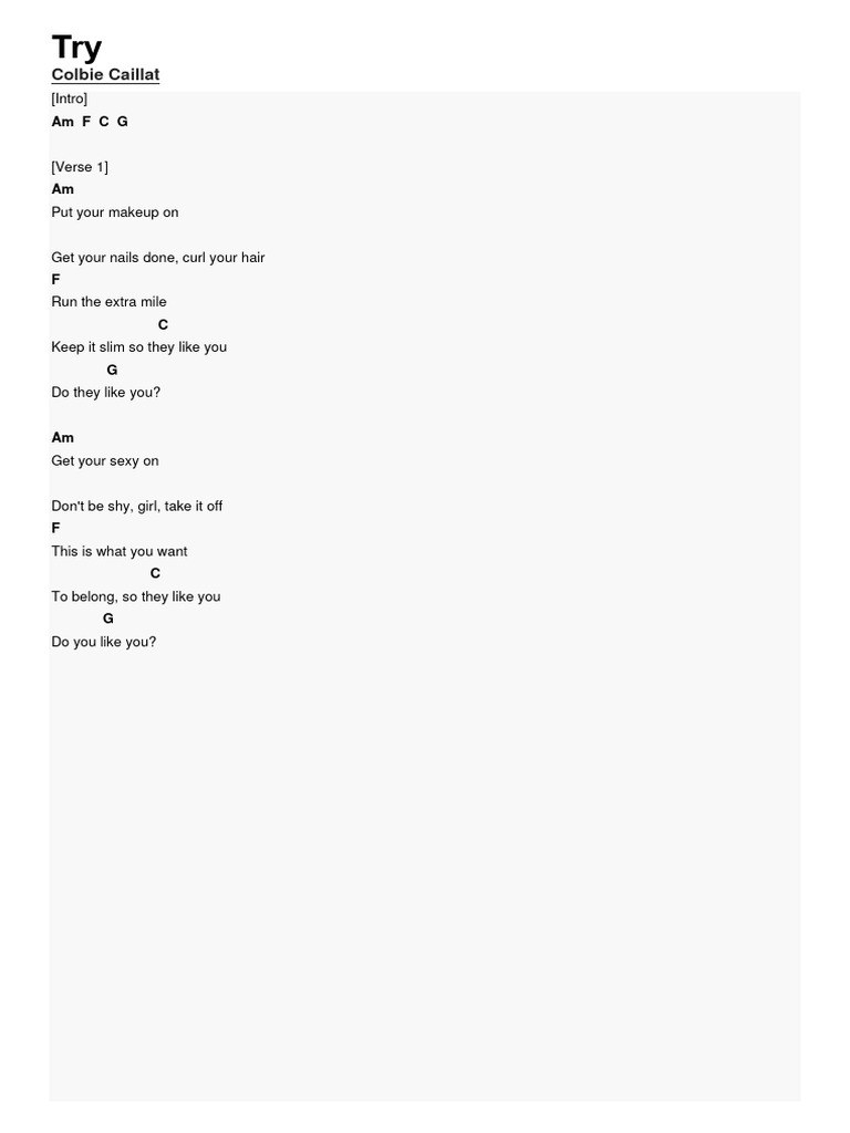 Colbie Caillat "Try" Lyrics Analysis | PDF | Songs | Pop Songs