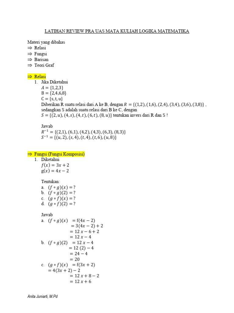 Latihan Review Pra Uas Mata Kuliah Logika Informatika | PDF