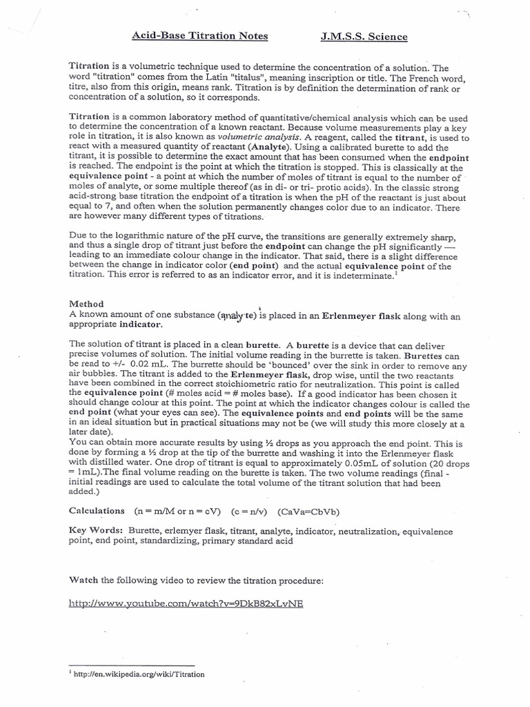 09 - Titration Handout and Worksheet | PDF