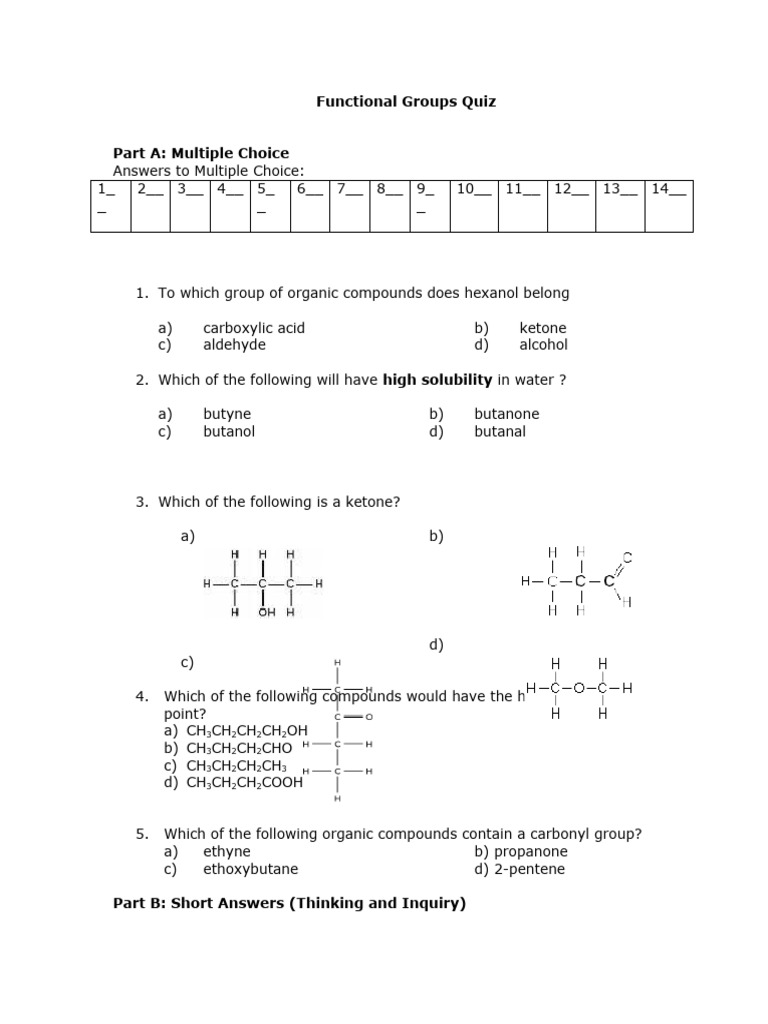 Functional Group Quiz | PDF | Science & Mathematics