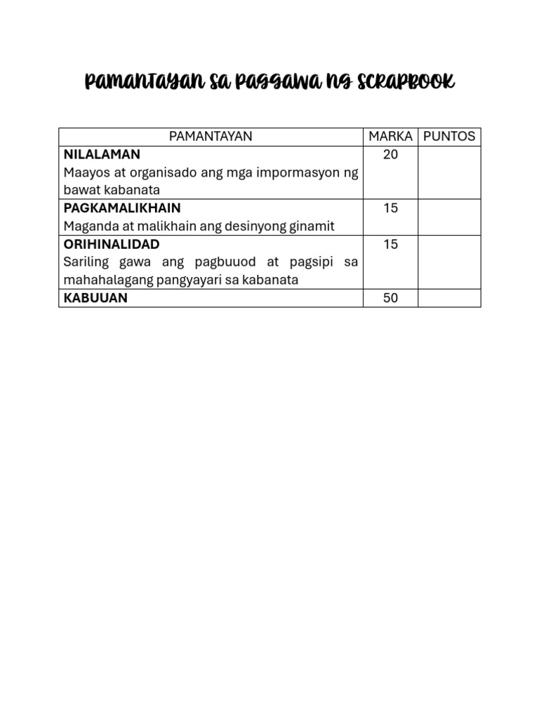 Pamantayan Sa Paggawa NG Scrapbook | PDF