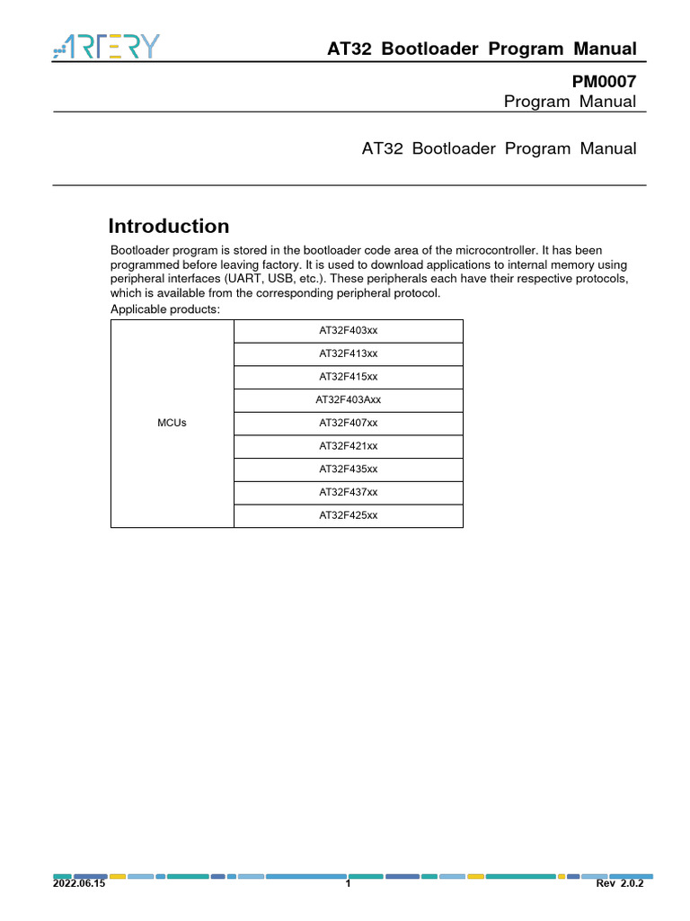 PM0007 AT32 Bootloader Program Manual EN V2.0.2 | PDF | Booting | Microcontroller