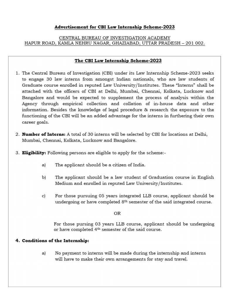 1880192777advertisement For CBI Law Internship Scheme - 2023 | PDF ...