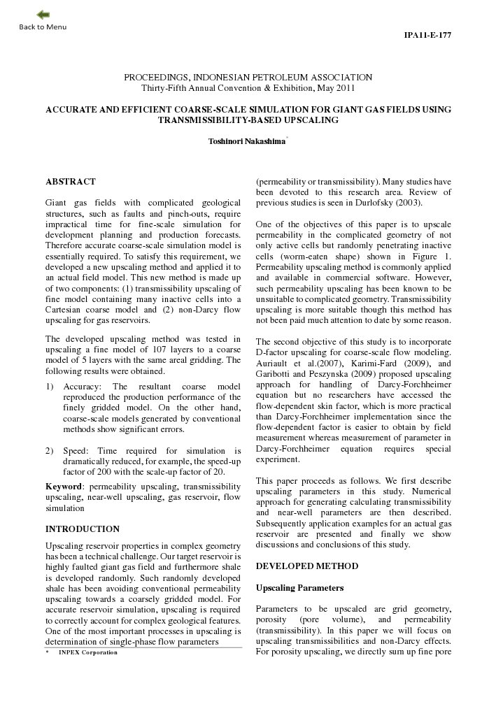 Accurate and Efficient Coarse-Scale Simulation For Giant Gas Fields Using Transmissibility-Based ...