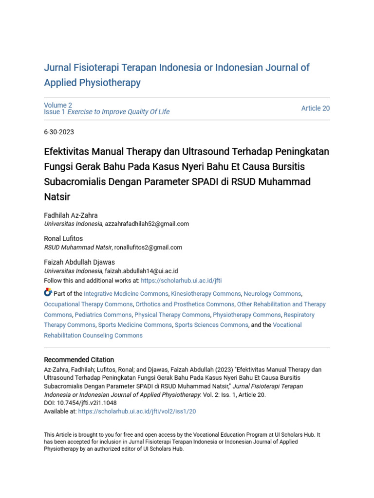 Effectiveness of Manual Therapy and Ultrasound On Improving Shoulder ...