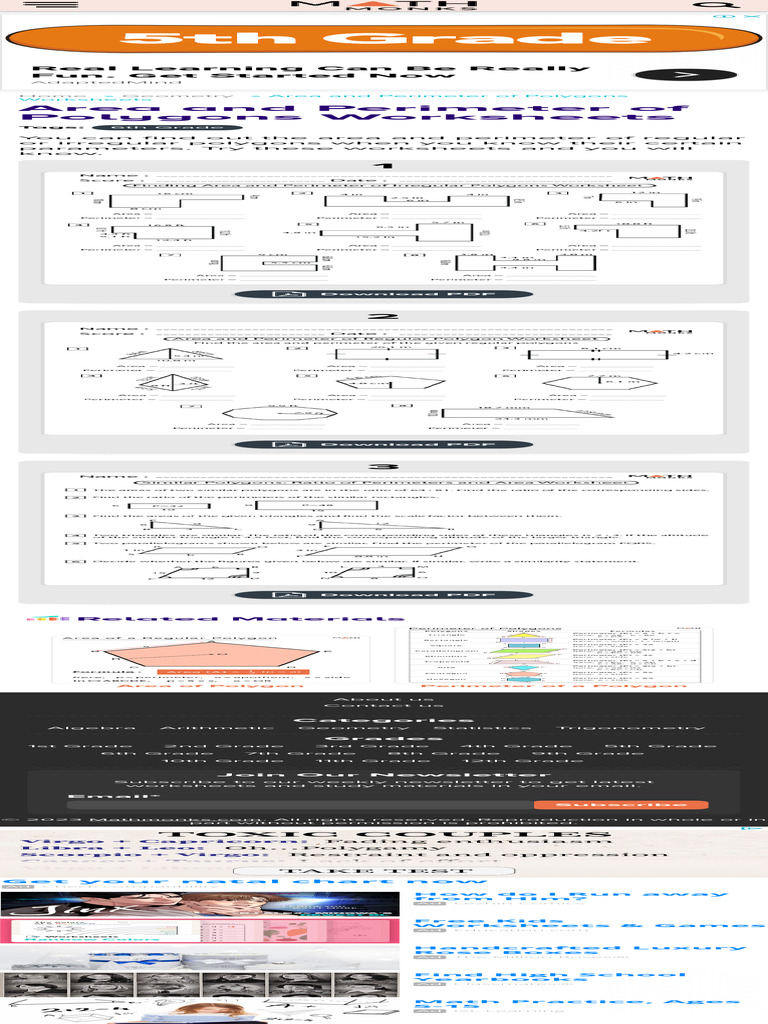 Area and Perimeter of Polygons Worksheets - Math Monks | PDF | Area ...