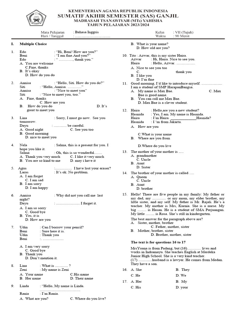 KOP SOAL PAS 7 - F4 | PDF