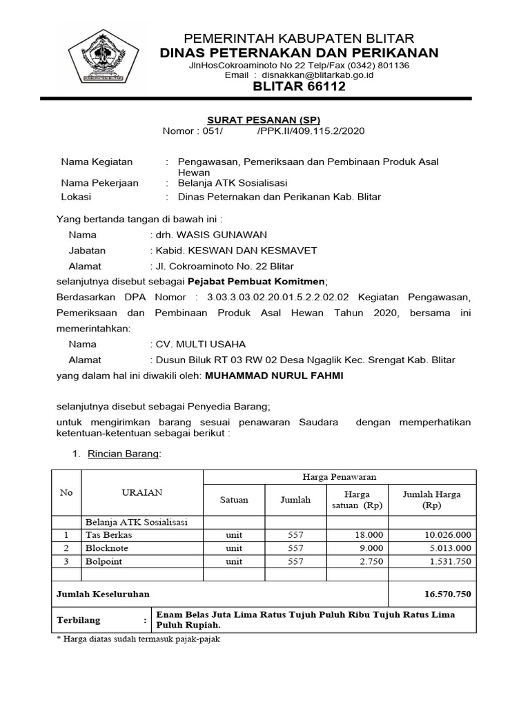 Surat Pesanan Atk | PDF