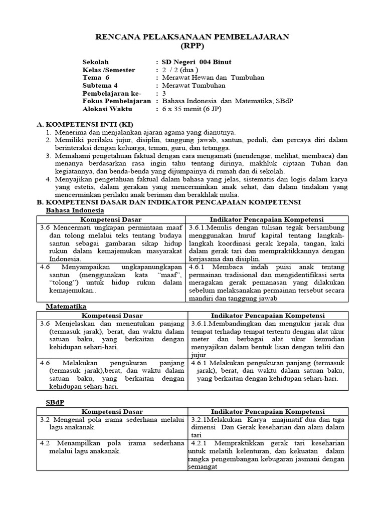 Rencana Pelaksanaan Pembelajaran (RPP) | PDF