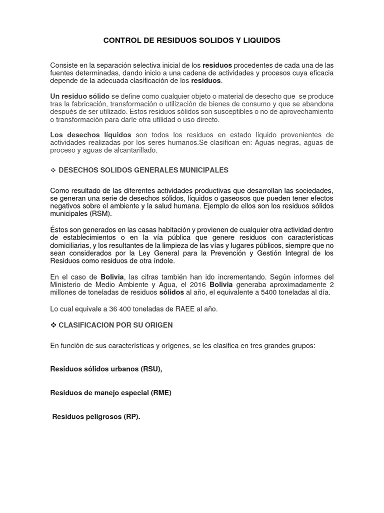 Control de Residuos Solidos y Liquidos | Descargar gratis PDF | Residuos | Residuos sólidos urbanos