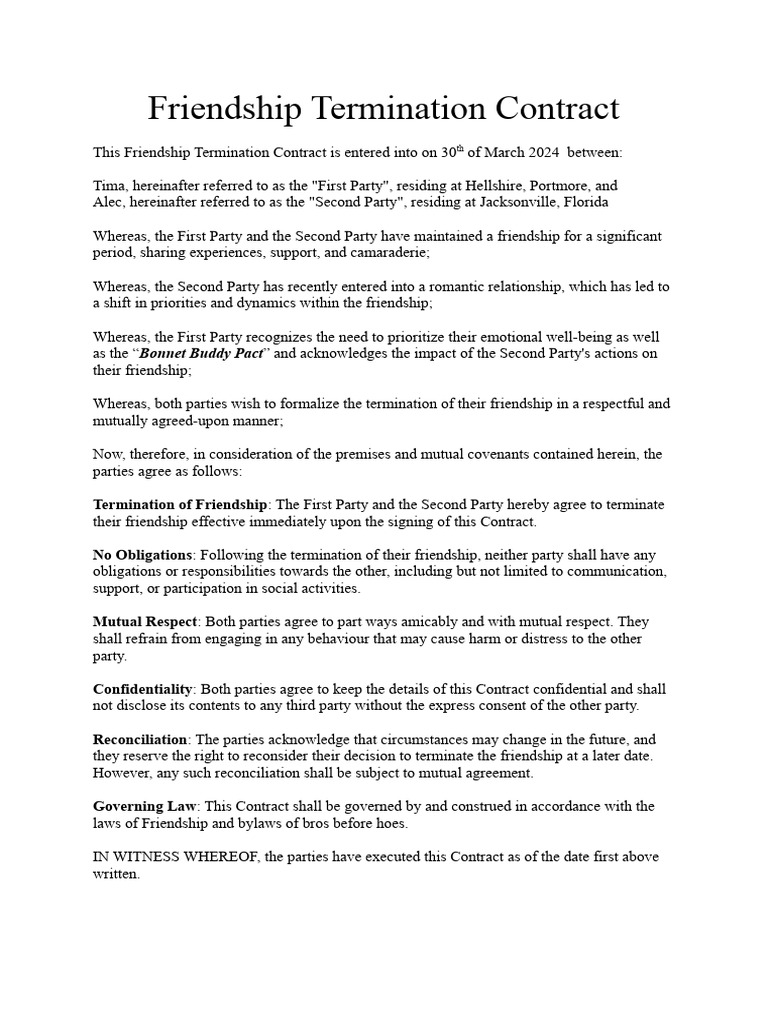 Friendship Termination Contract | Download Free PDF | Common Law ...