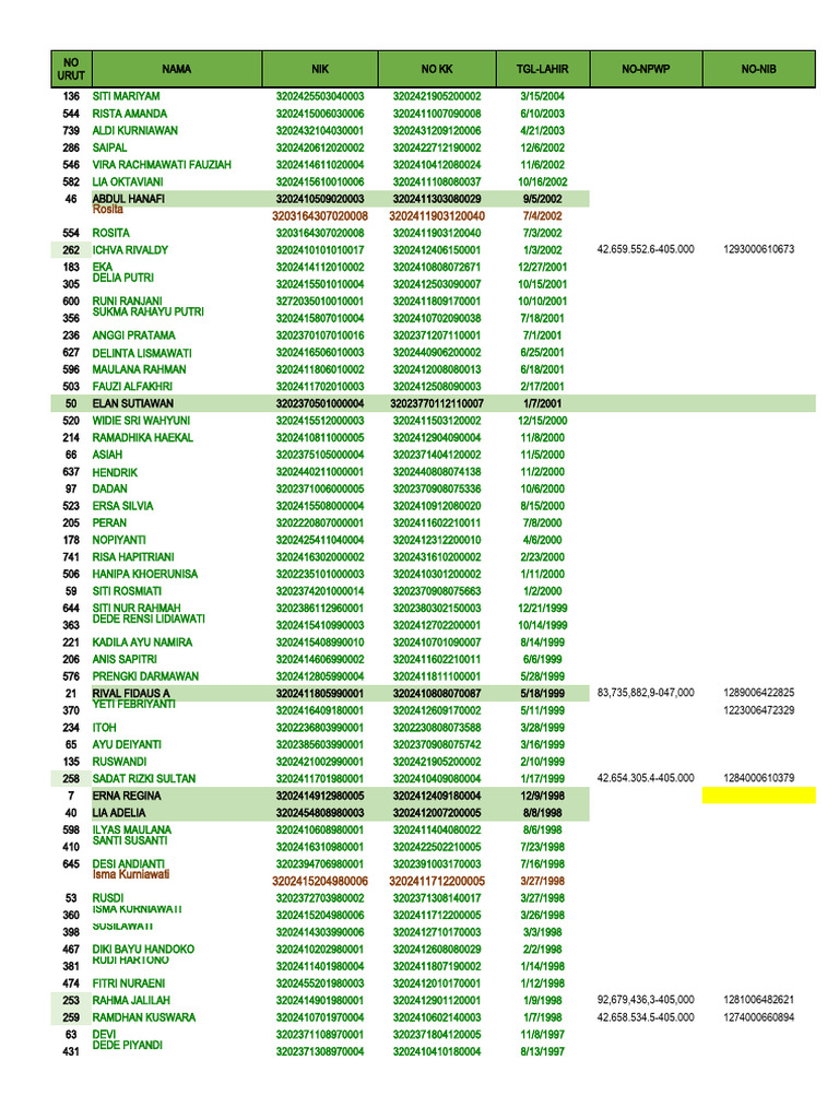 Personal Data List with IDs | PDF