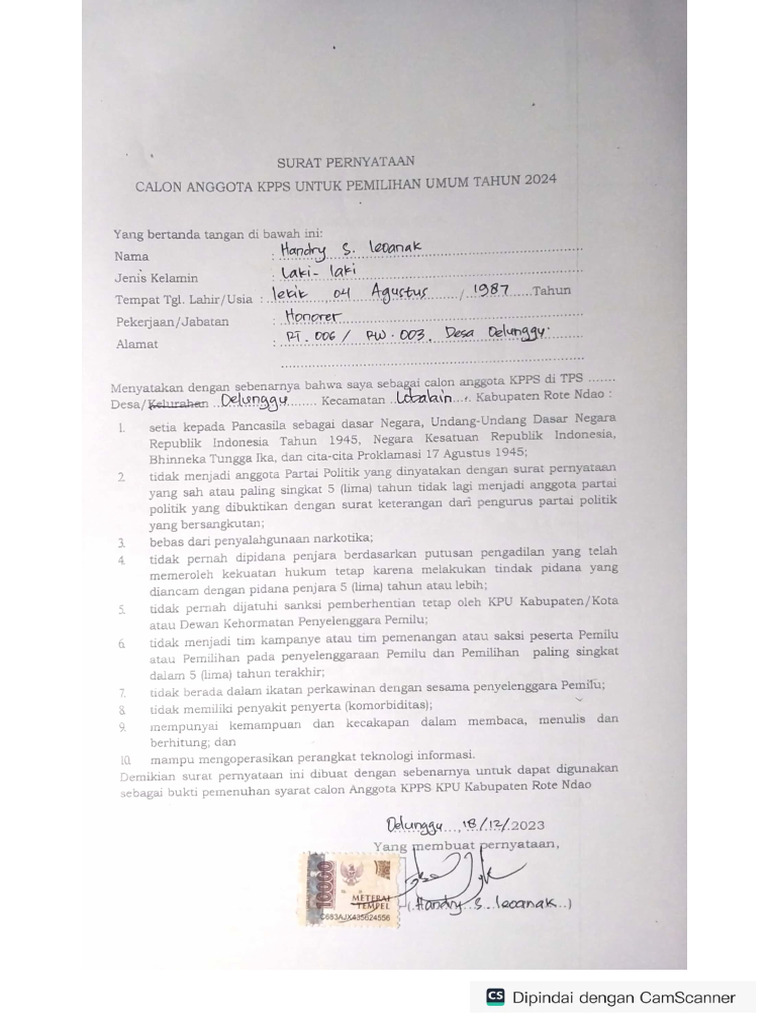 Surat Pernyataan Handri | PDF