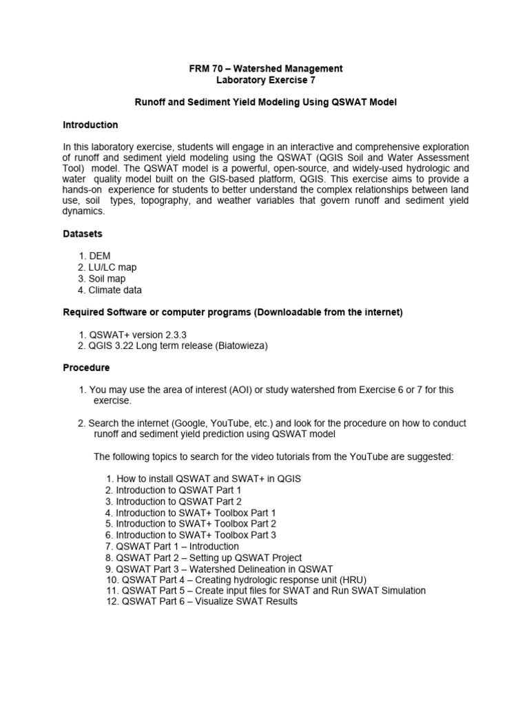 Laboratory Exercise 7 - QSWAT | PDF