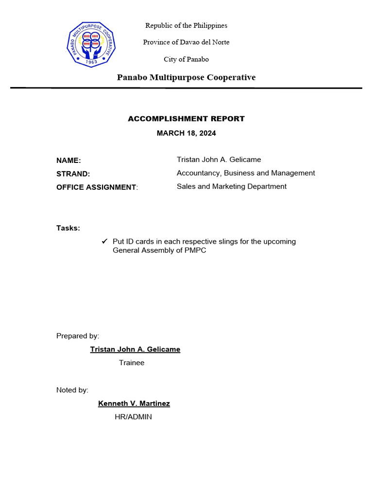 Accomplishment Report - Immersion | PDF | Financial Economics | Service ...